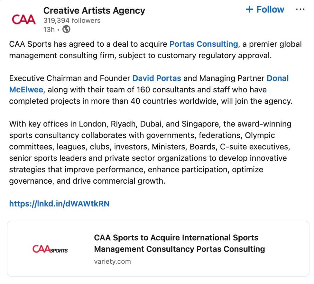 Why deals like CAA’s purchase of Portas are now the norm - Insider Sport